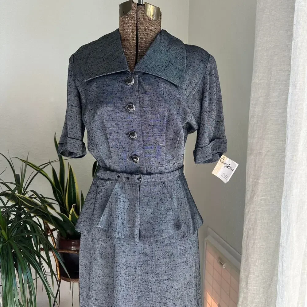 other | Dresses | Georgiana Womens S Dress Grey Vintage 95s Button Midi ...